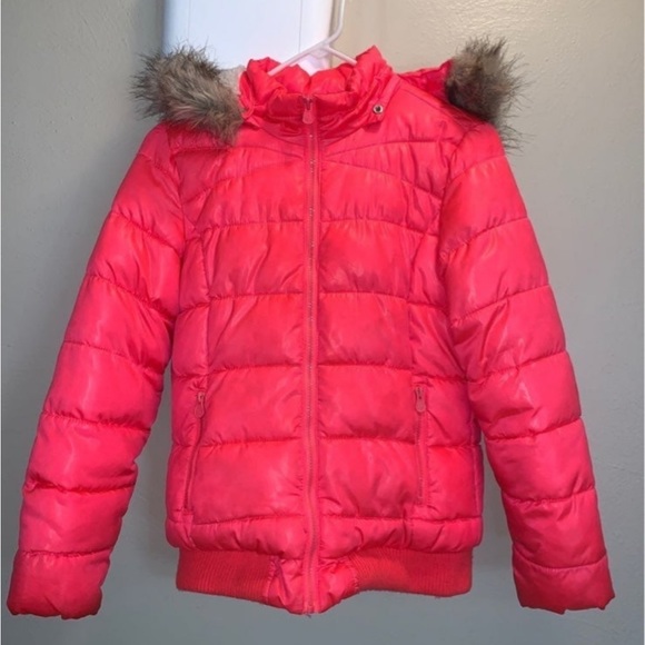 Justice | Jackets & Coats | Justice 2 14 Neon Coral Pink Girls Puffer ...